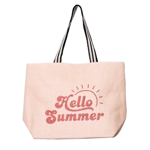 Bags | Hello Summer Pink Straw Tote Bag | Poshmark
